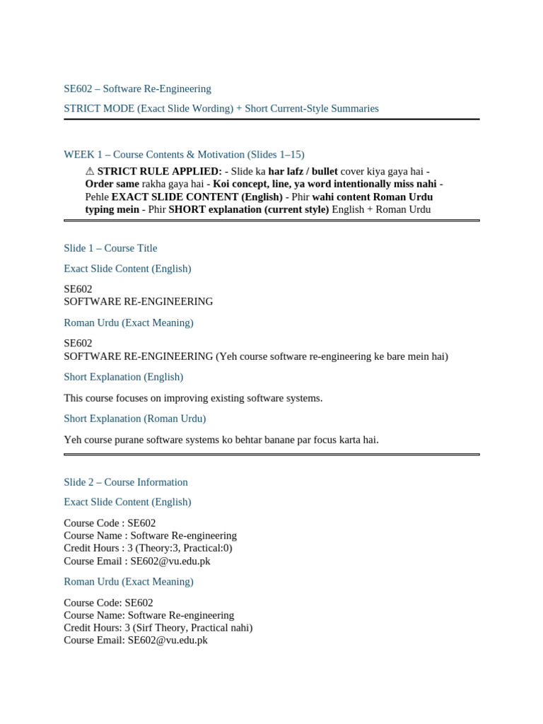 Se602 Software Re-Engineering - Complete Slide-By-Slide Notes | PDF ...