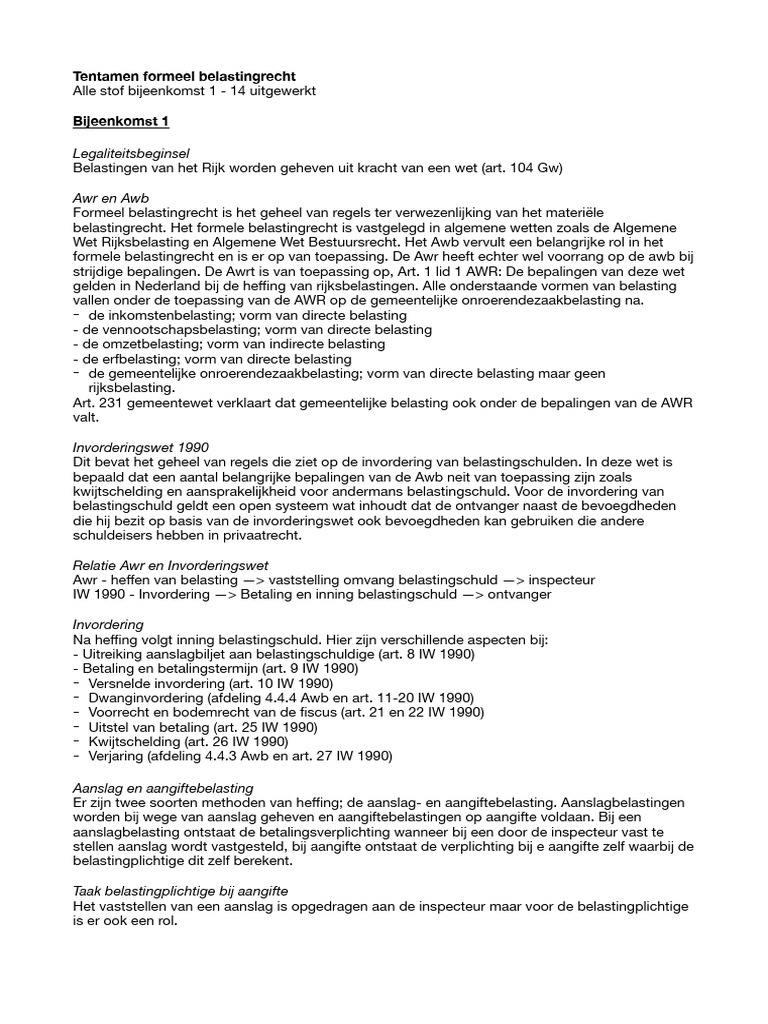 Samenvatting Formeel Belastingrecht | PDF