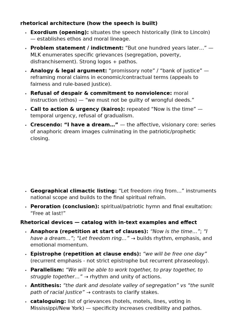 Rhetorical Architecture of MLK Speech | PDF
