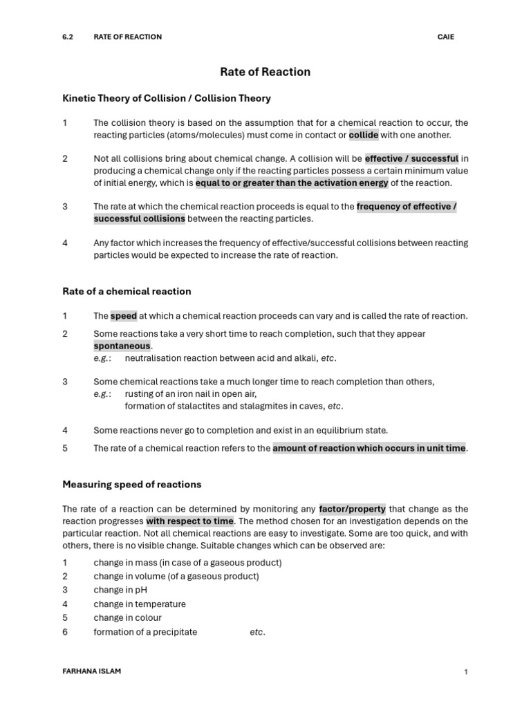 Rate of Reaction, Experiments to Monitor Rate | PDF | Reaction Rate ...