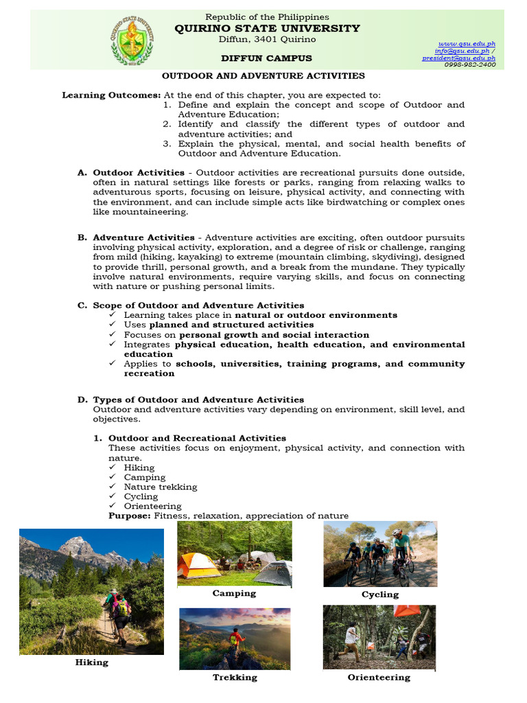 LESSON 1 Introduction To Outdoor and Adventure Activities | PDF ...