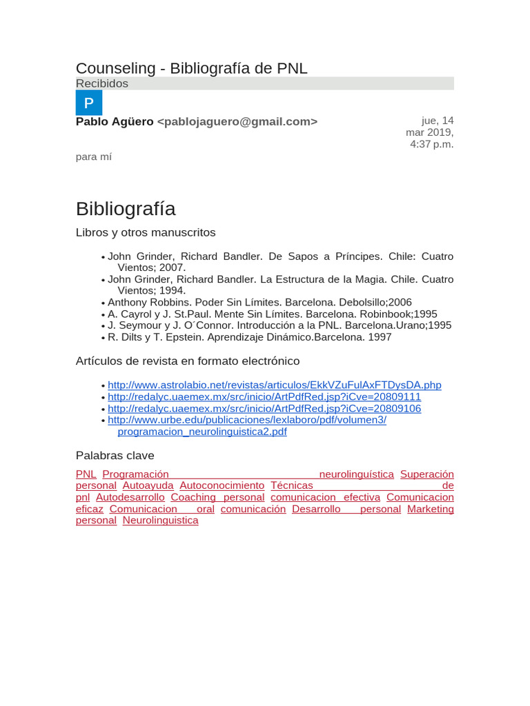 Bibliografía de PNL | PDF