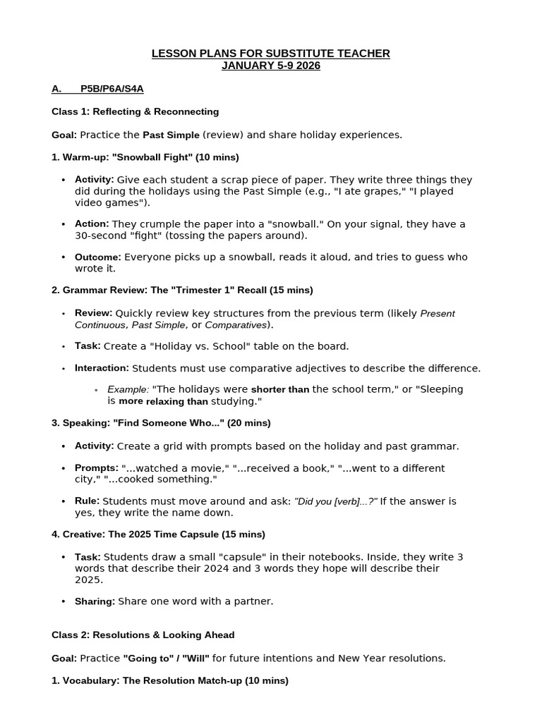 Lesson Plan for Jan.5-9 2026 (2) | PDF | Linguistics | Linguistic Morphology