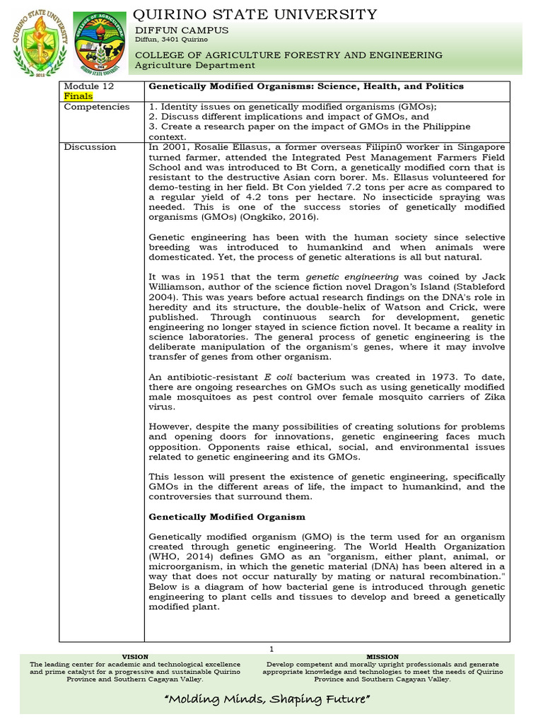 Topic 11. GMOs Science Health and Politics | PDF | Genetically Modified ...