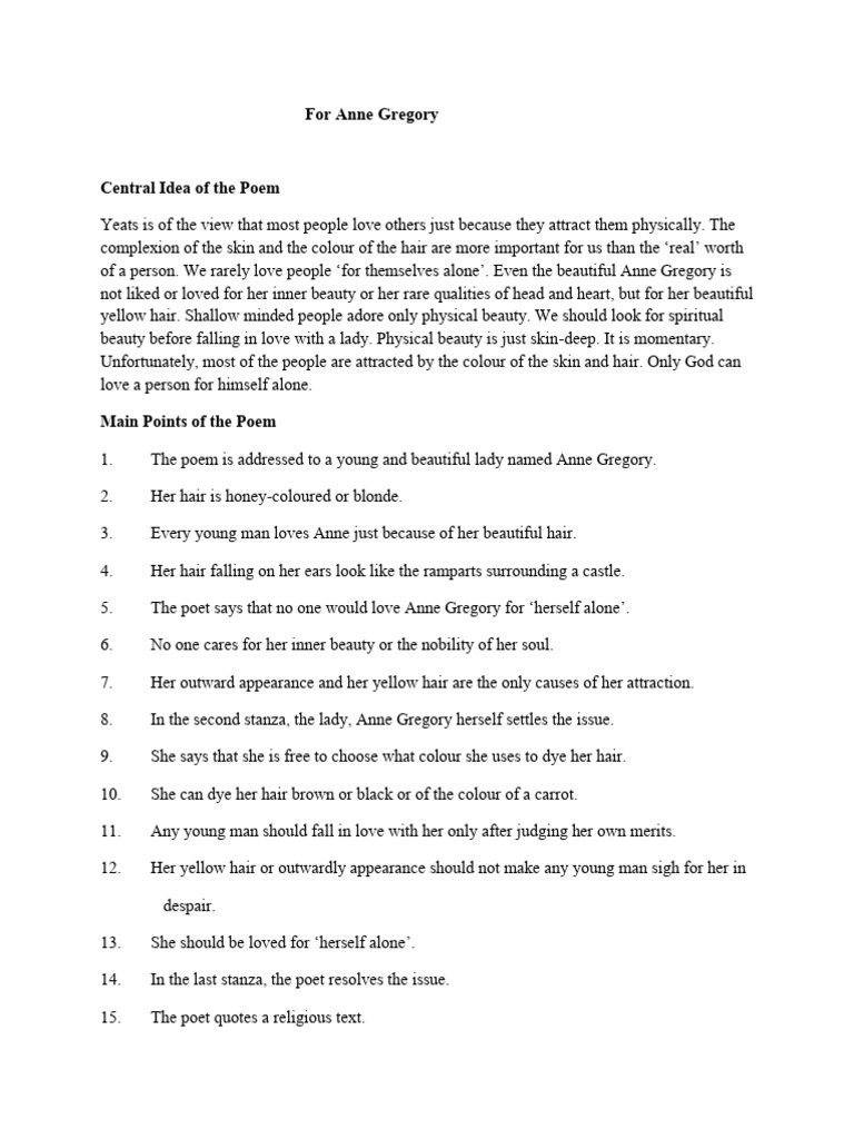 Updated Notes For Anne Gregory | PDF | Love | Beauty
