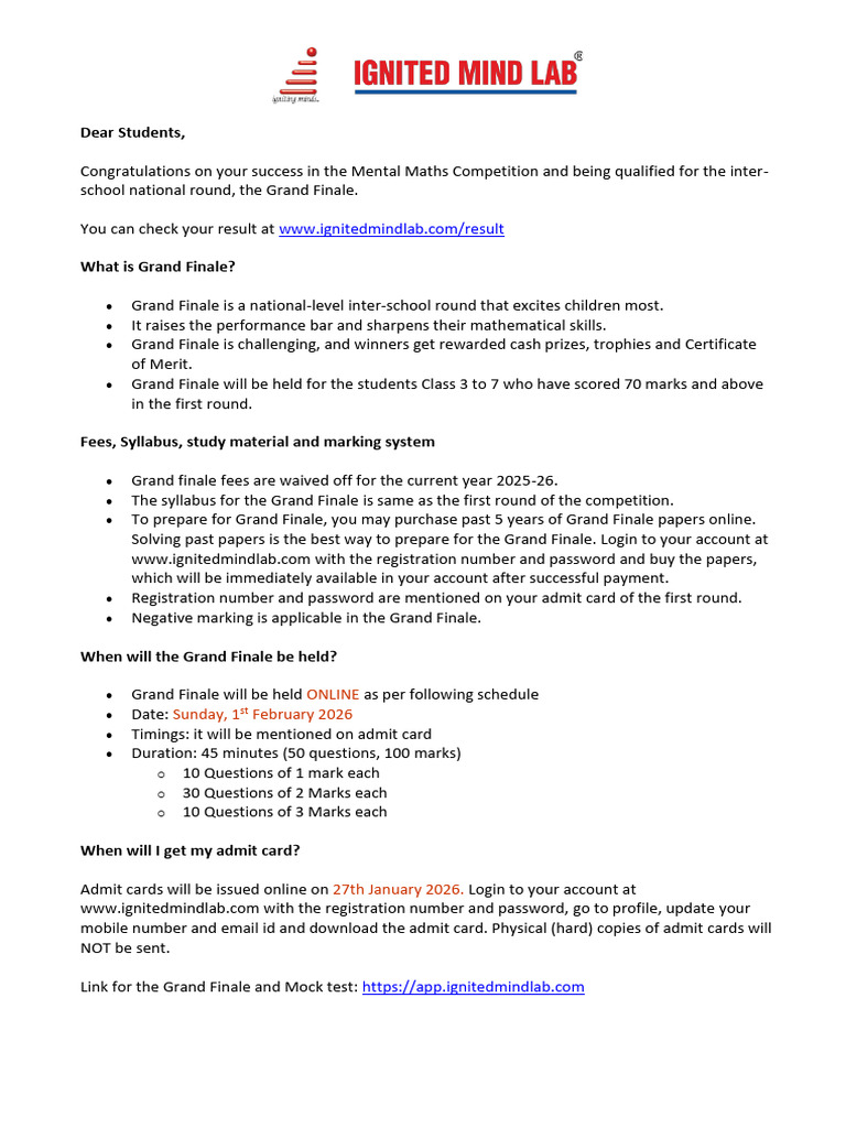Grand Finale Information - Online-01!02!2026 | PDF