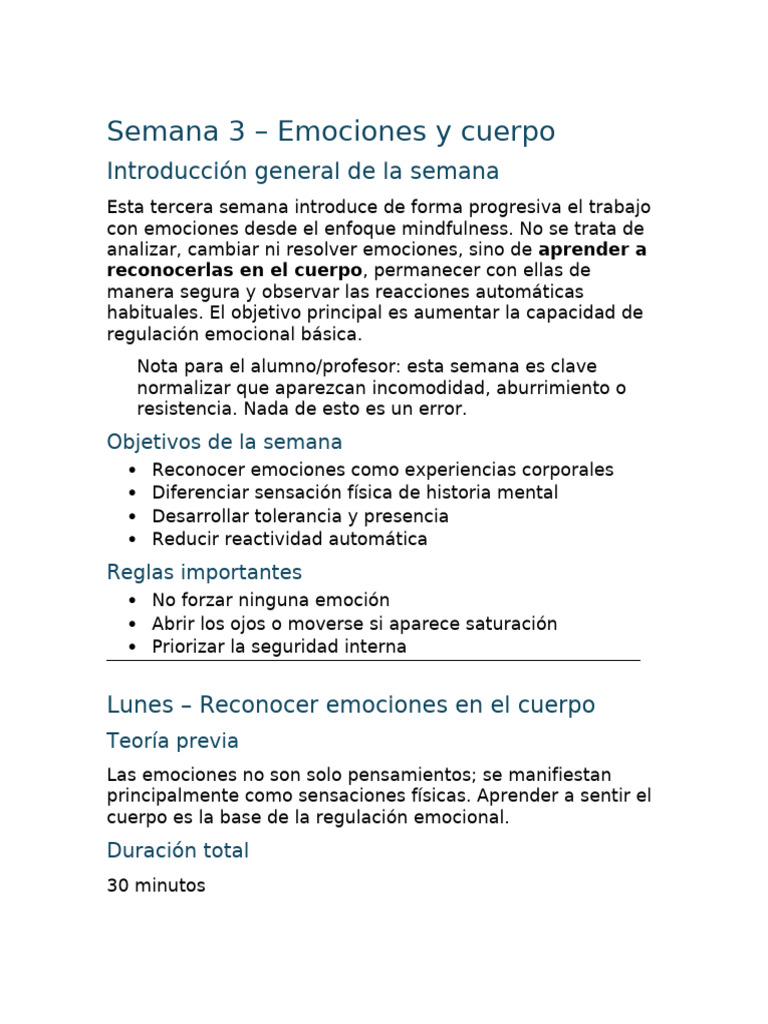 Programa – Semana 3 (Emociones Y Cuerpo) | PDF | Las emociones ...