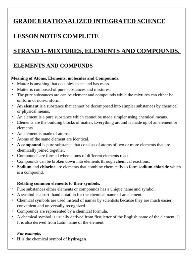 Grade 8 Integrated Science Notes | PDF | Menstrual Cycle | Chemical ...