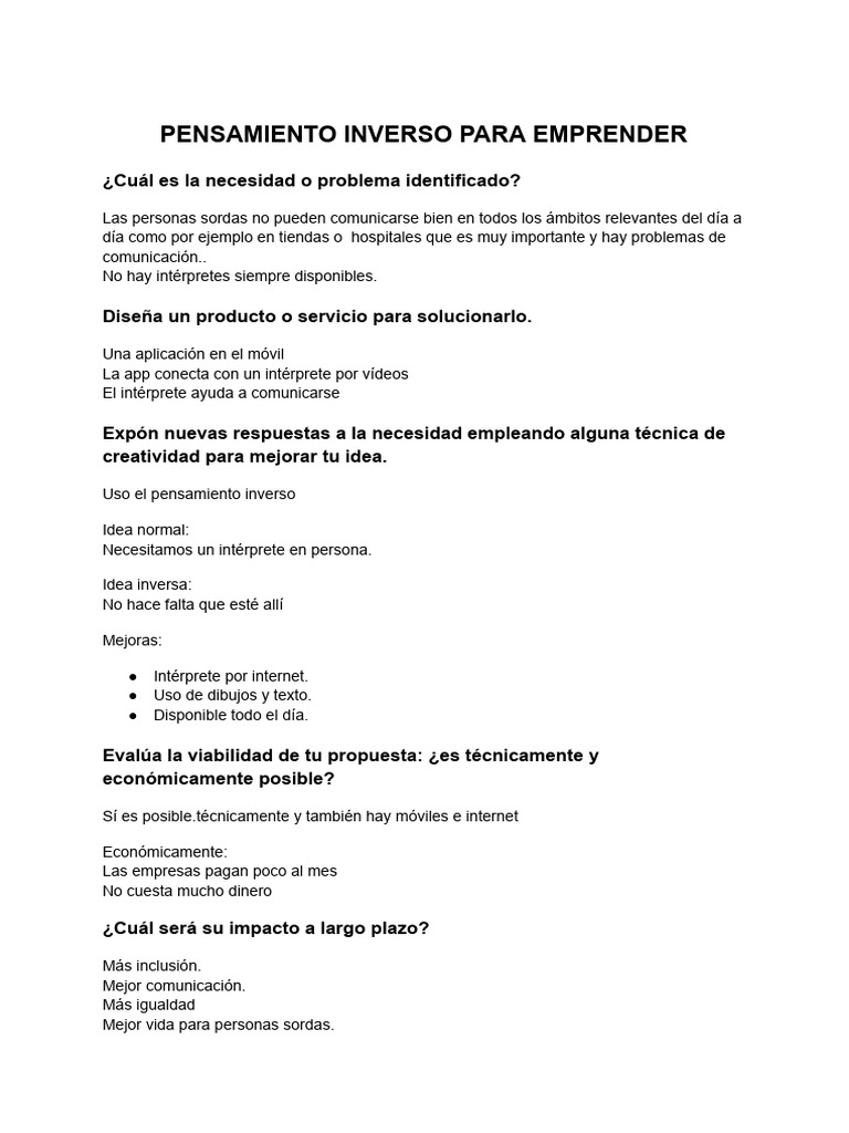 Pensamiento Inverso para Emprender | PDF