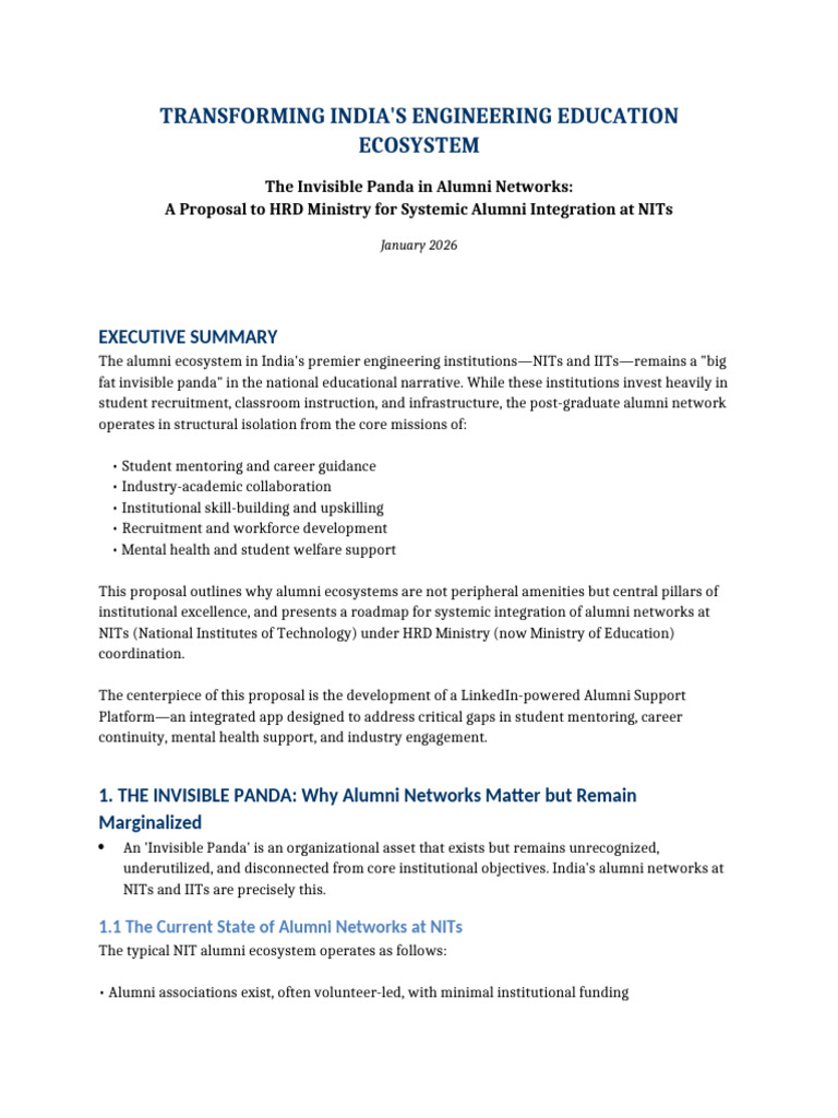NIT Alumni Ecosystem Proposal With PRD | PDF | Mentorship | Linked In