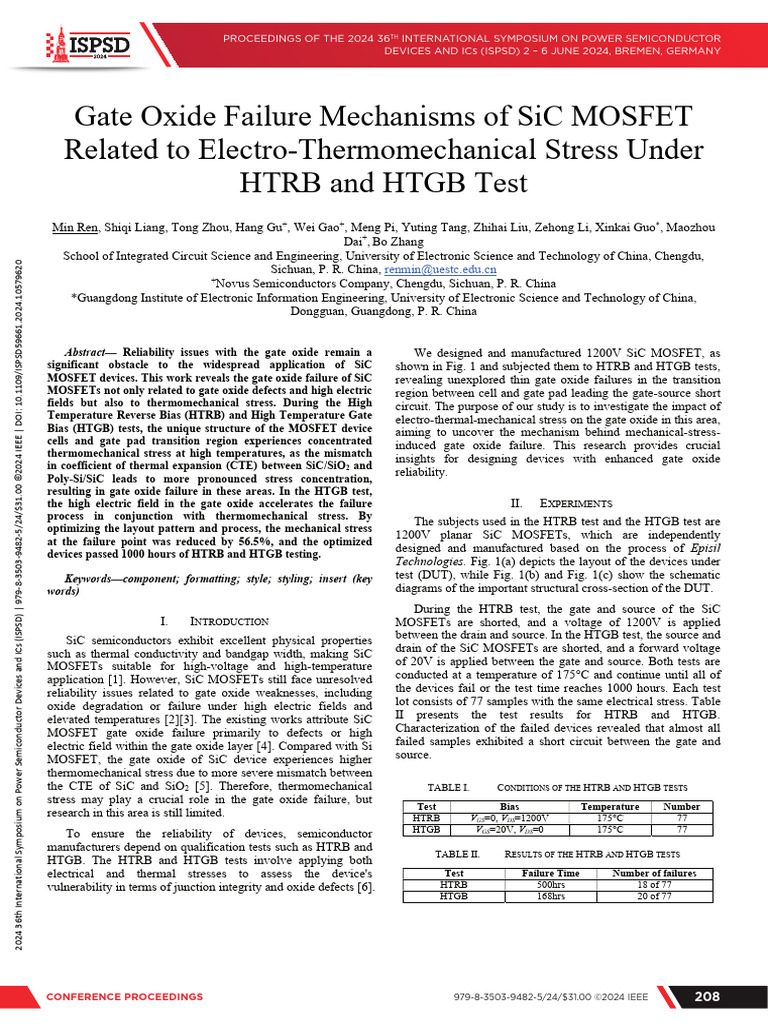 Gate Oxide Failure Mechanisms of SiC MOSFET Related to Electro ...