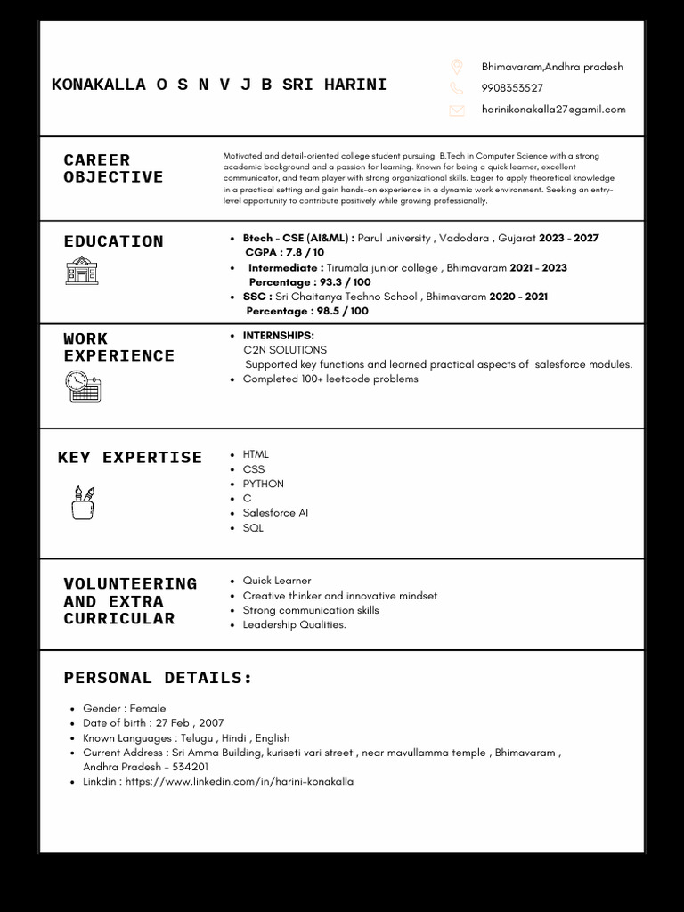 Harini Resume | PDF | Cognition | Learning