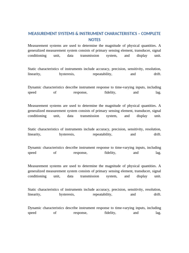 Measurement Systems and Instrument Characteristics | PDF | Accuracy And ...