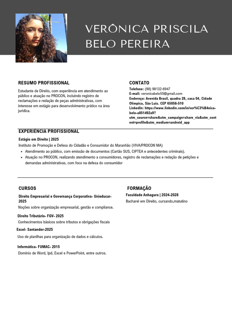 Currículo- Veronica Priscila BeloPereira | PDF