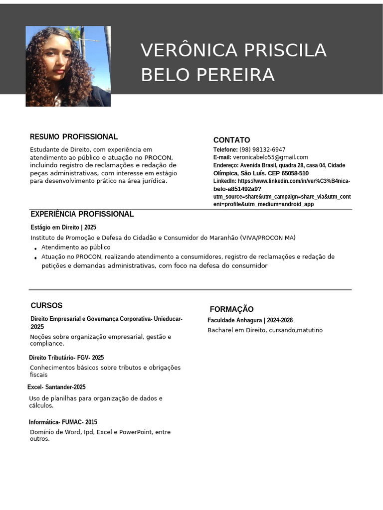 Currículo- Veronica Priscila BeloPereira | PDF