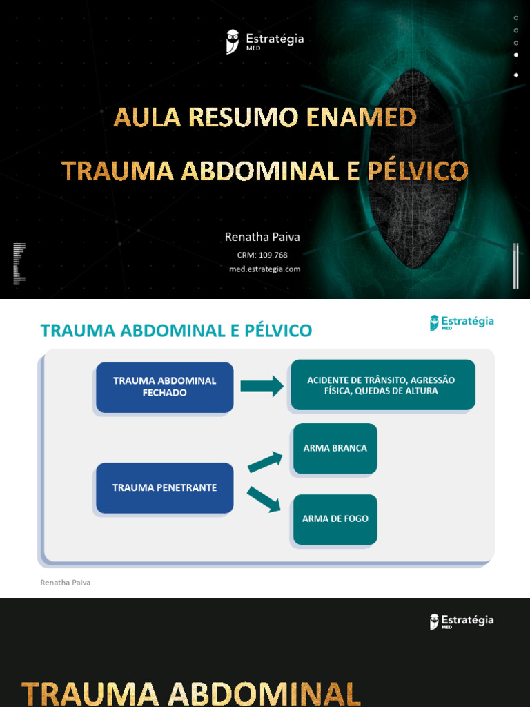 Slides - Aula Resumo - Trauma Abdominal e Pélvico | PDF | Rim | Fígado