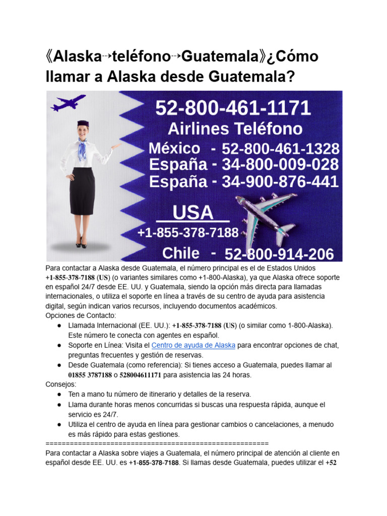 《Alaska⇢teléfono⇢Guatemala》¿Alaska Airlines Guatemala teléfono_ | PDF ...