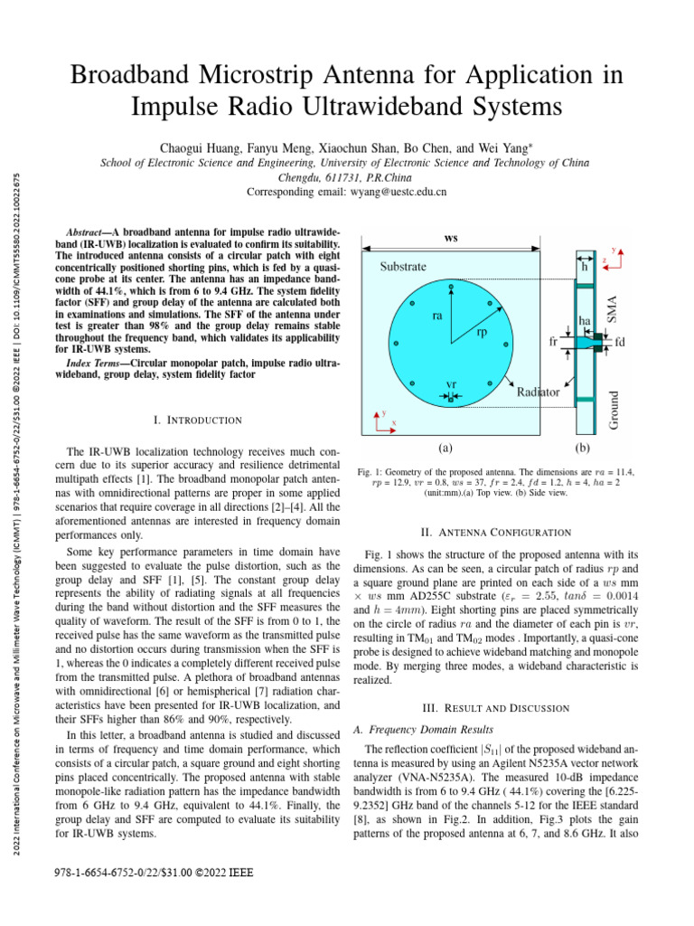 Broadband Microstrip Antenna for Application in Impulse Radio ...