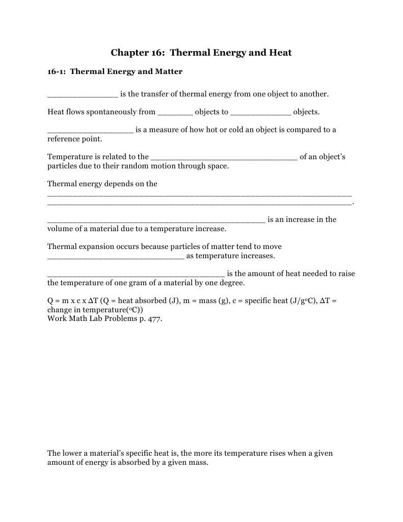 Chapter 16 Physical Science Notes | PDF | Heat | Temperature