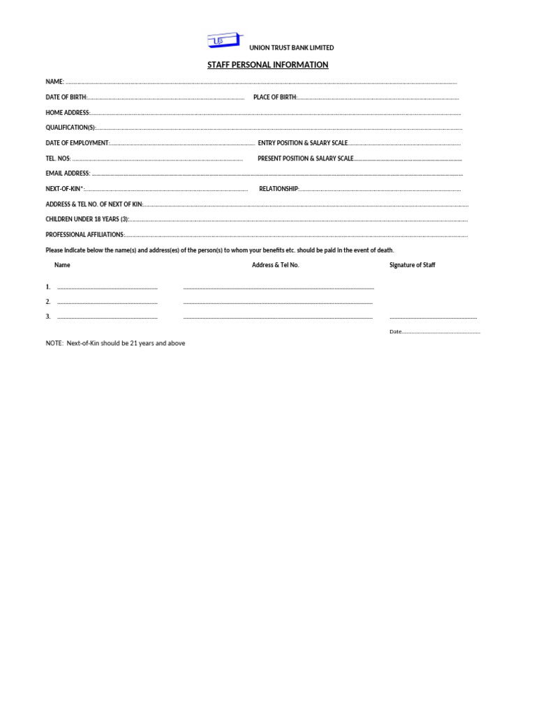 Staff Personal Information | PDF