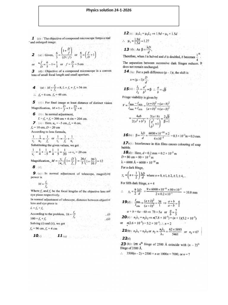 Physics Solution 24-1-2026 | PDF