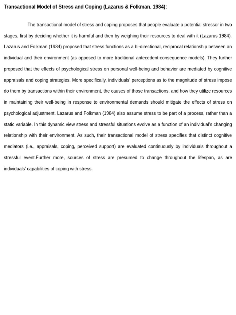 Transactional Model of Stress and Coping - 083626 | PDF