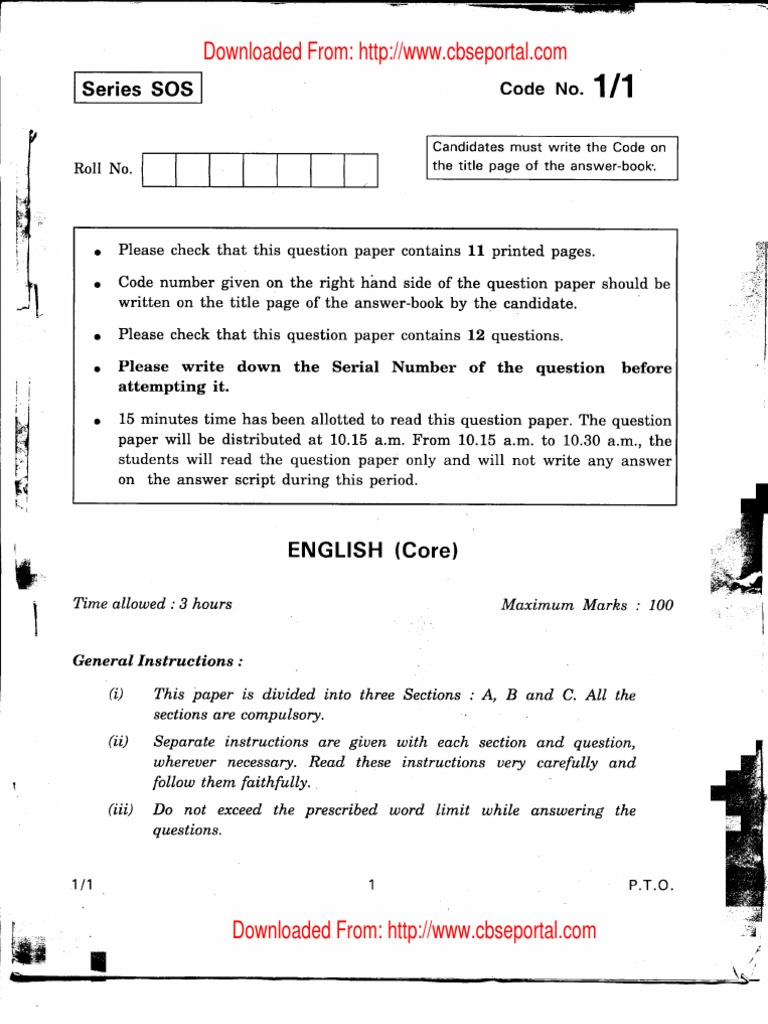 CBSE Class 12 English Core Exam Paper 2011 Set 1 | PDF | Business
