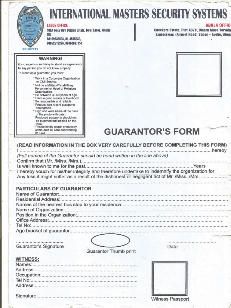Imss Guarantor Form | PDF