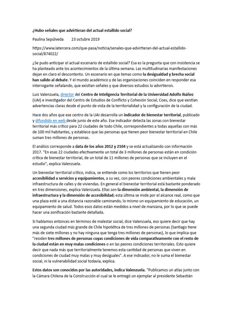 Hubo señales que advirtieran del actual estallido social | PDF ...