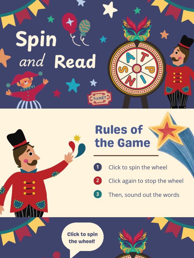 English Learn to Read Circus Themed Spinning Wheel Game Presentation in ...