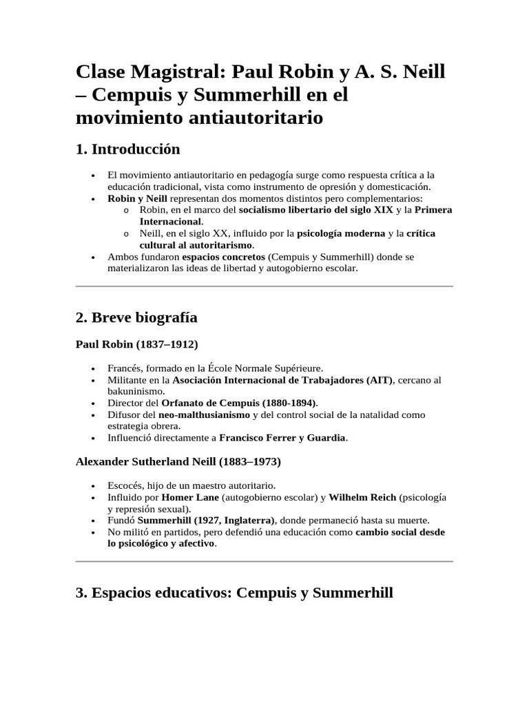 Clase MagistralPaul Robien - Sumerhill | PDF | marxismo | Anarquismo