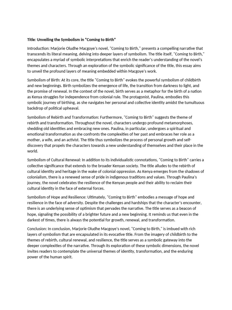 Coming To Birth Annalysis-1 | PDF | Narrative | Intersectionality