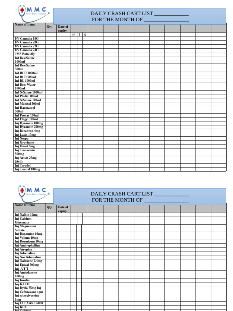 Daily Crash Checklist For Emergency (3) OK | PDF | Medical Equipment
