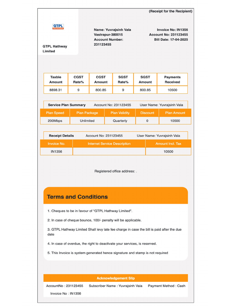 Internet Invoice Apr 2025 | PDF