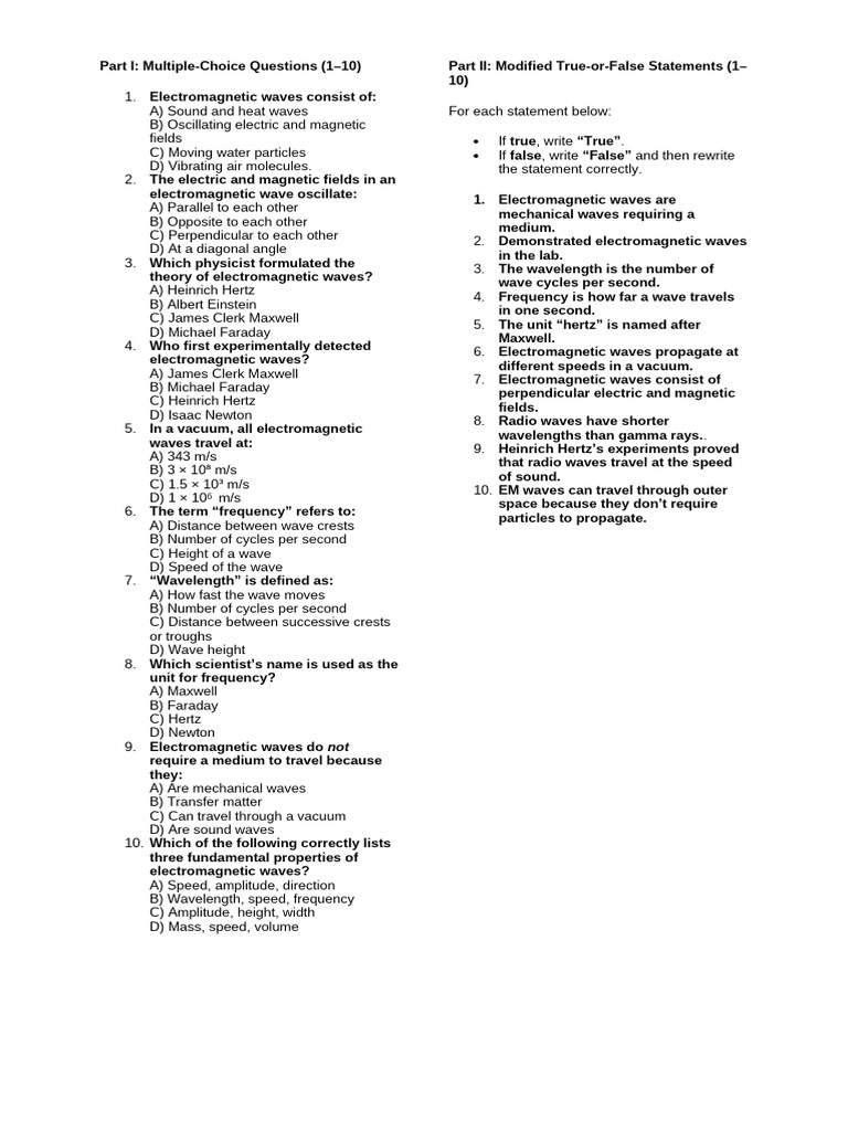 Em Wave Quiz.docx 2nd Quarter | PDF | Waves | Electromagnetic Radiation
