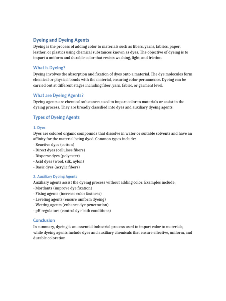 Dyeing and Dyeing Agents | PDF