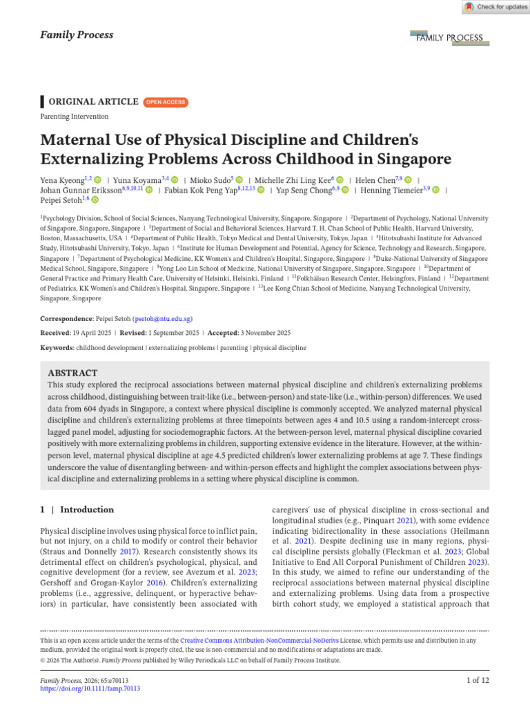 Family Process - 2026 - Kyeong - Maternal Use of Physical Discipline ...