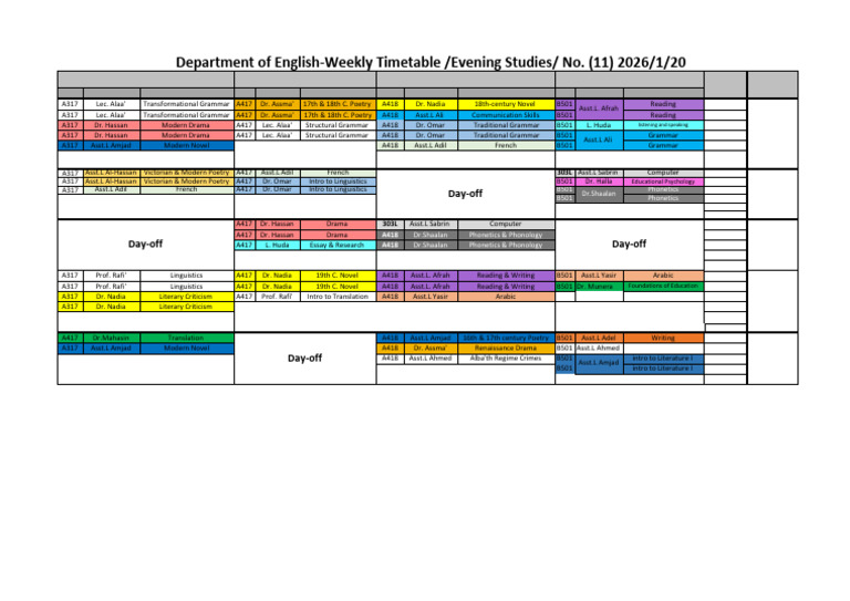 Evening TimeTable Updated2025 | PDF | Communication | Liberal Arts ...