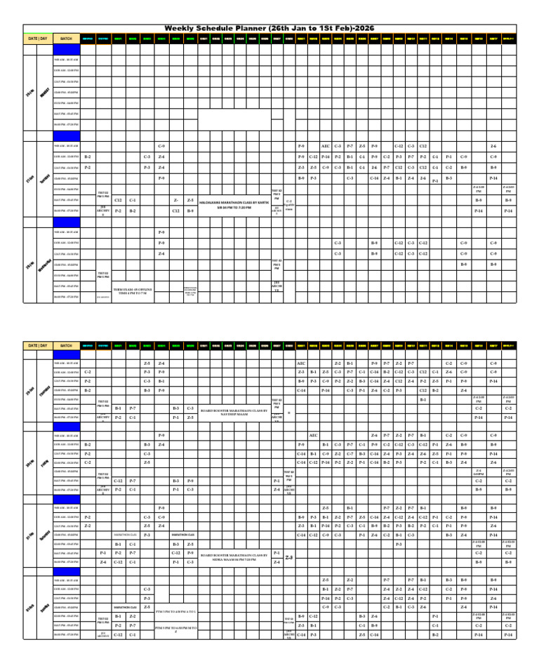 Weekly Schedule Planner (25th Jan to 1st Feb)-2026 | PDF