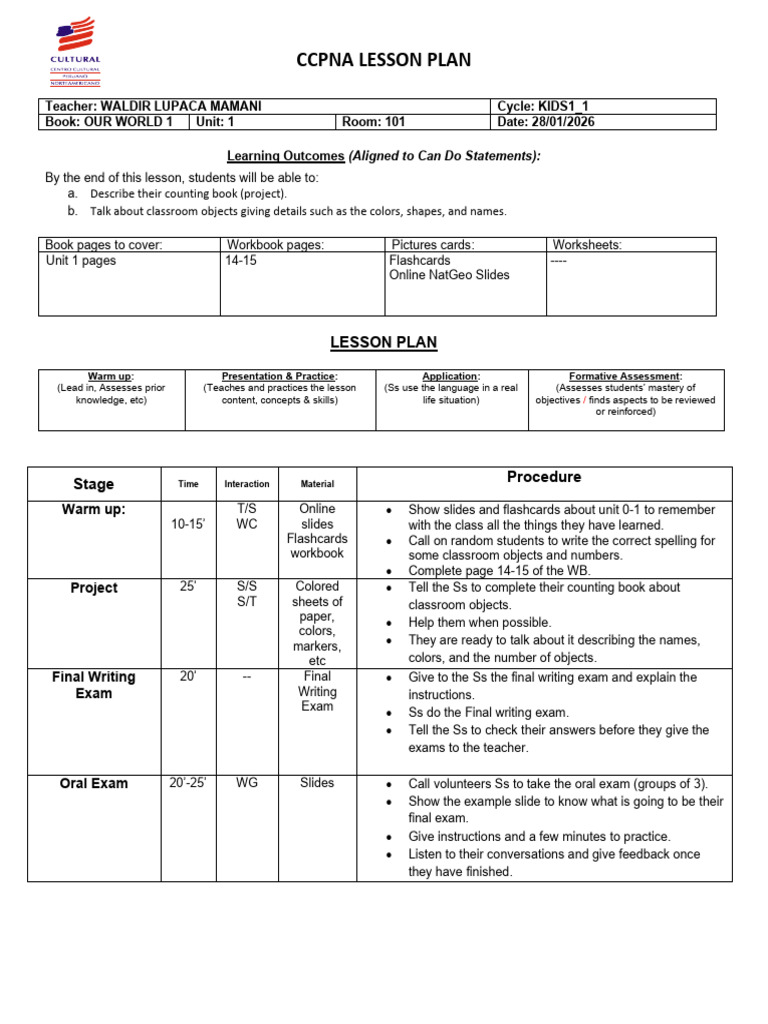 Lesson Plan for Jan 28th, 2026 k | PDF | Lesson Plan | Education Theory