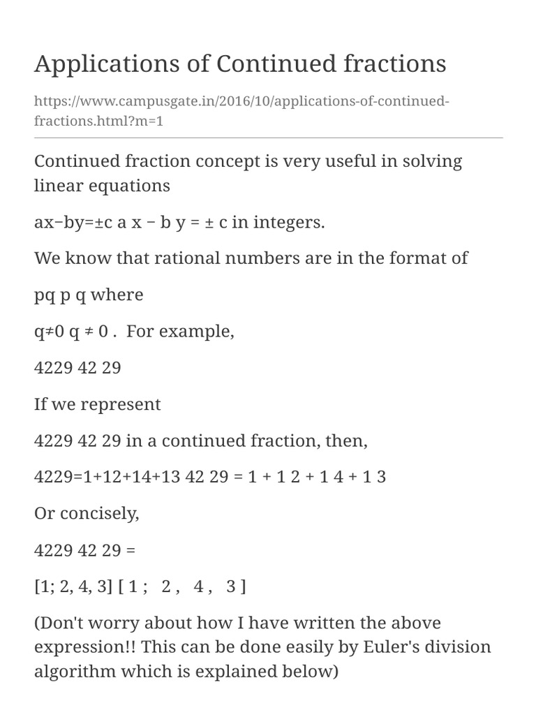 Applications of Continued Fractions+ | PDF | Mathematical Concepts ...