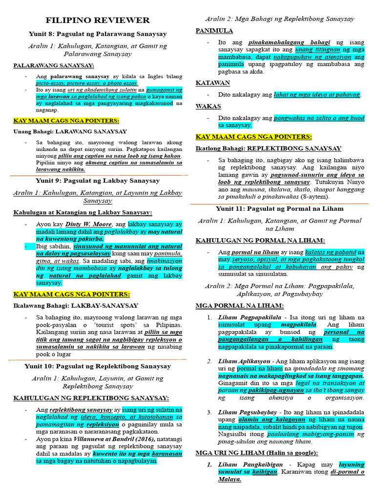 Filipino Reviewer | PDF