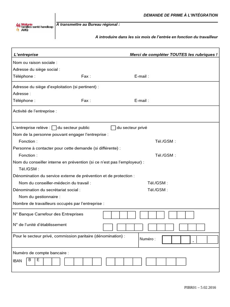 Formulaire Demande Prime Intégration | PDF