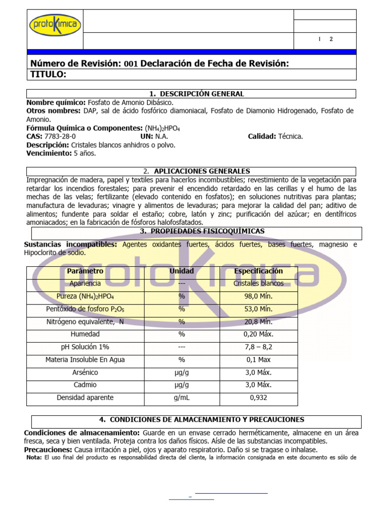 Ft Fosfato Diamonico Anhidro 10153 | PDF | Sustancias químicas ...