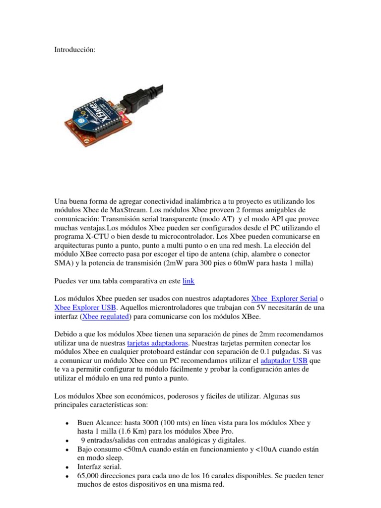 Modulo Xbee | PDF | USB | Redes de computadoras