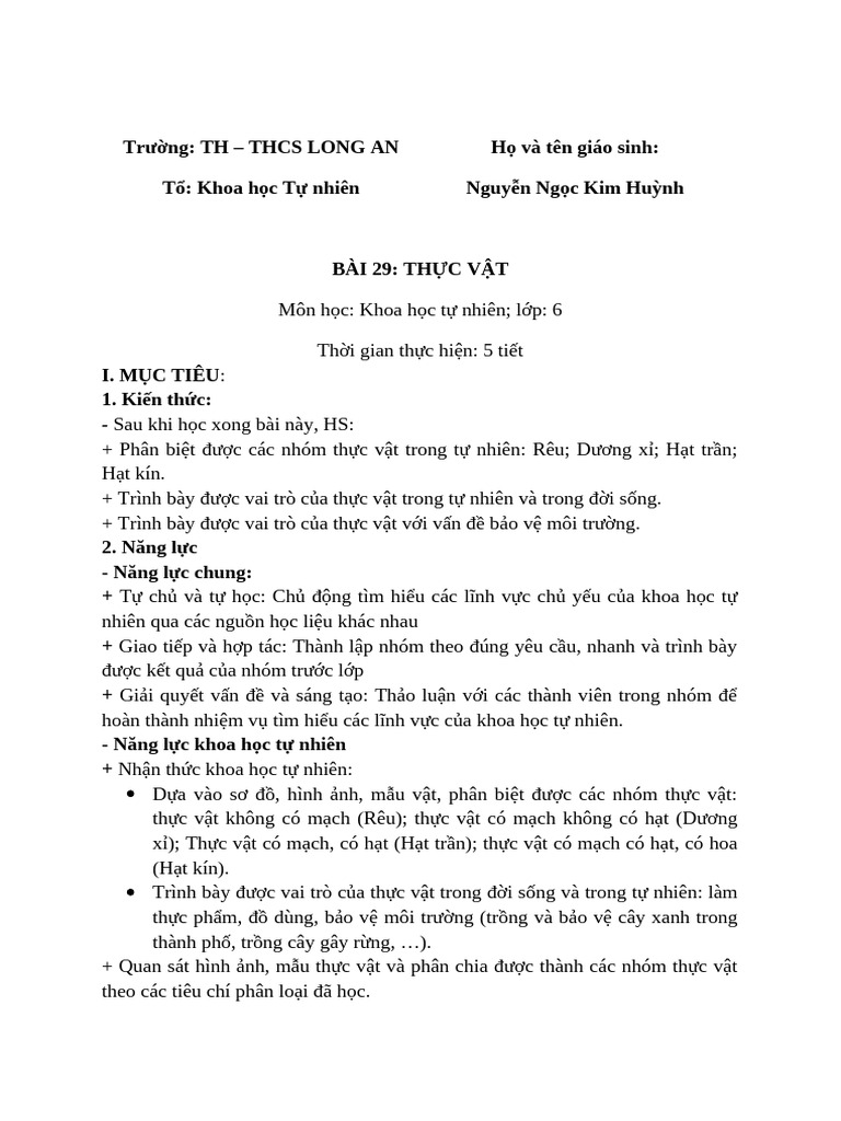 Khbd Bai 29 Thuc Vat | PDF