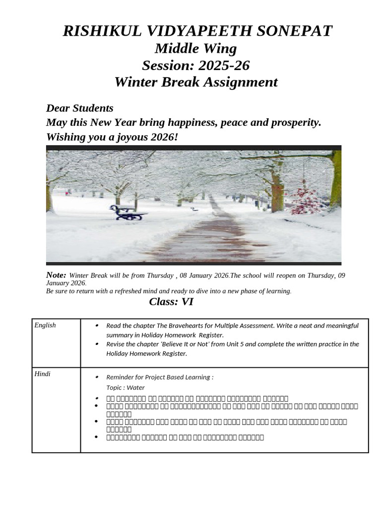 6 Winter Break Assignment | PDF