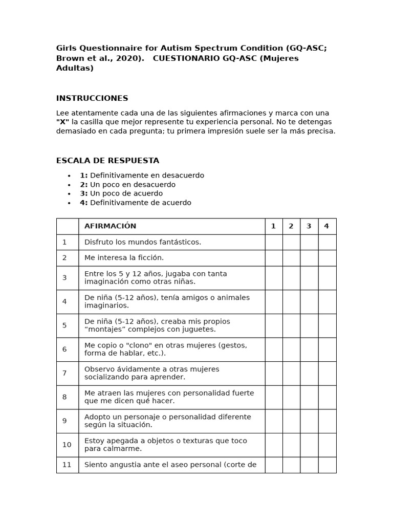GQ-ASC (Autistas Femeninas) | PDF | Sicología