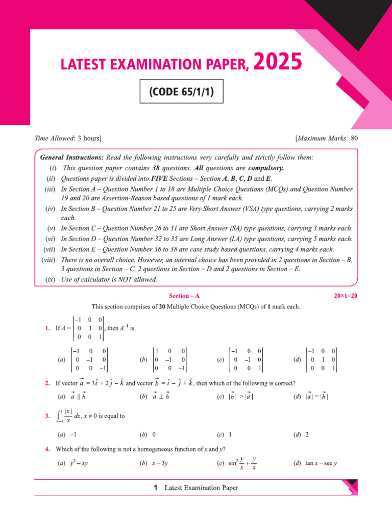 Cbse Cl12 Together With Mathematics Latest Examination Paper | PDF