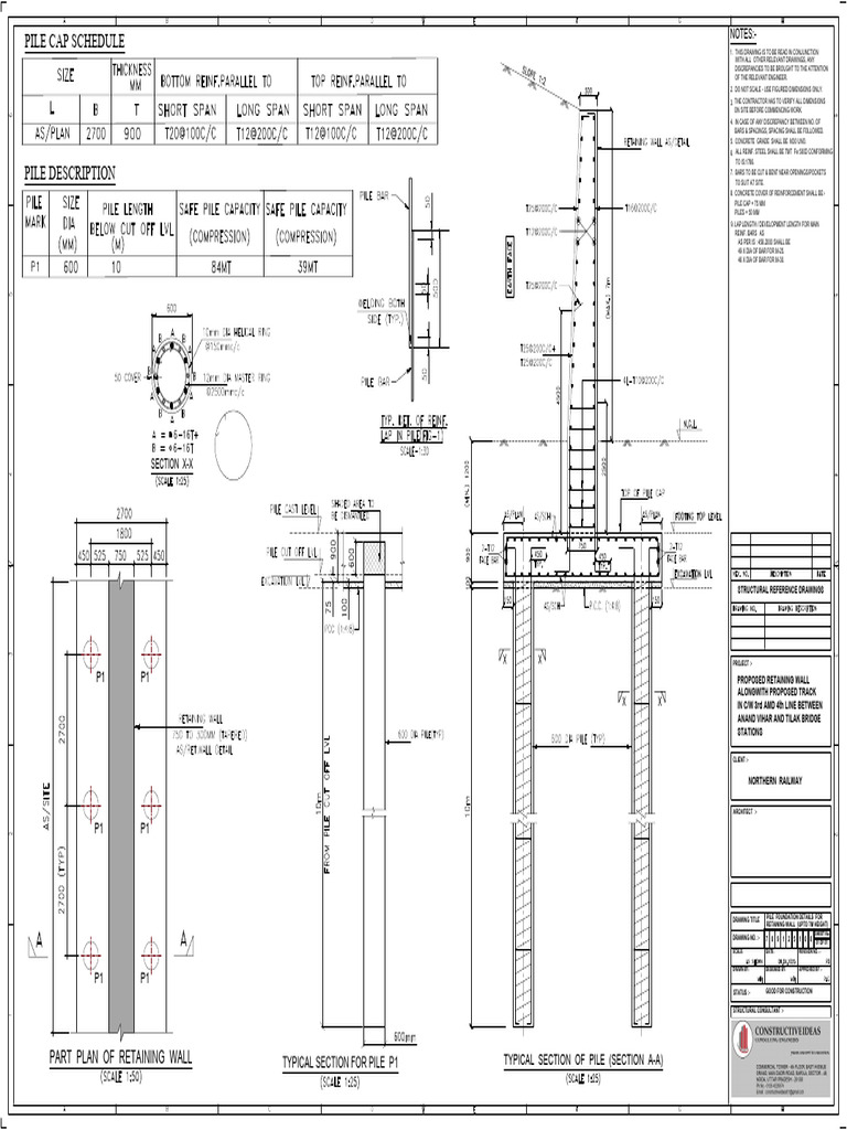 Retaining Wall Pile Foundation Detail (7m High) | PDF | Civil ...